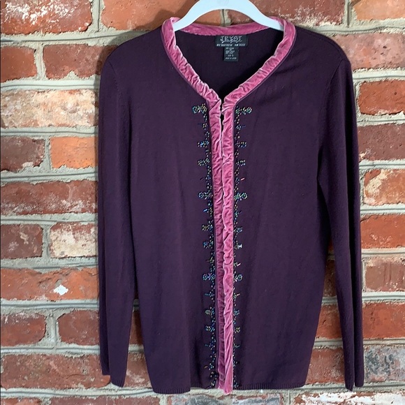 Tryst | Sweaters | Tryst Purple Cardigan With Velvet Trim | Poshmark